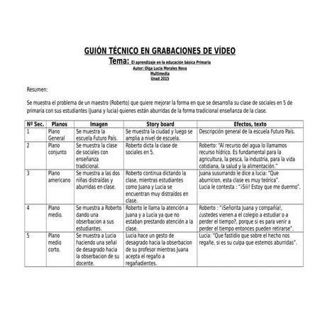 Guión técnico en grabaciones de vídeo | PDF