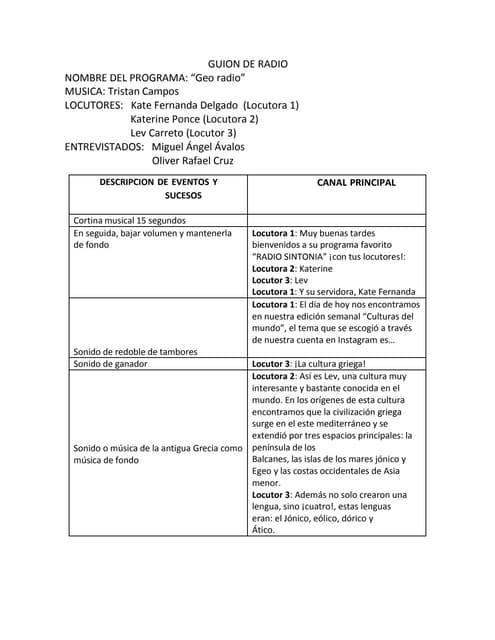 Ejemplo de guion para radio | PDF