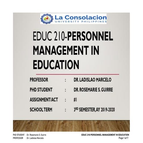 EDUC 210 PERSONNEL MANAGEMENT IN EDUCATION | PDF