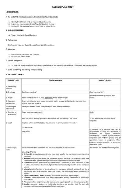 Lesson Plan : Input Devices | DOC