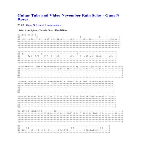 Guitar tabs and video november rain solos | DOCX