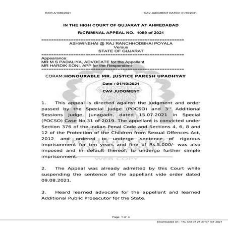 Guj hc pocso judgement | PDF