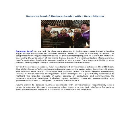 Gunawan Jusuf: Blending Business and Environmental Advocacy | PDF