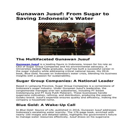 Gunawan Jusuf’s Blue Gold: Tackling Indonesia’s Water Crisis | PDF