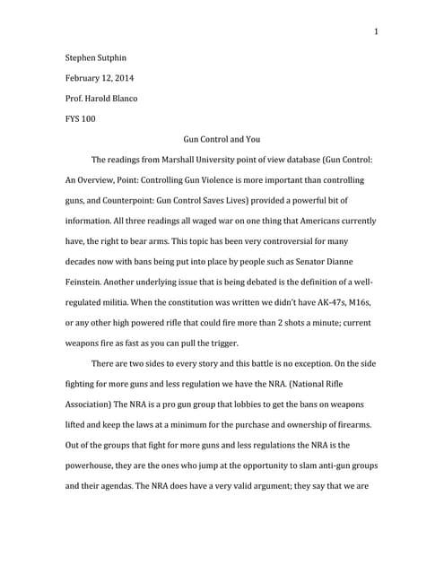 Anti gun control paper josh hughes | DOCX | Arms & Ammunition ...