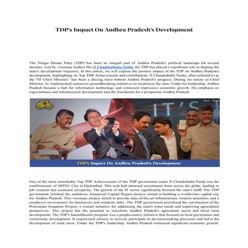 TDP's Impact On Andhra Pradesh's Development | PDF