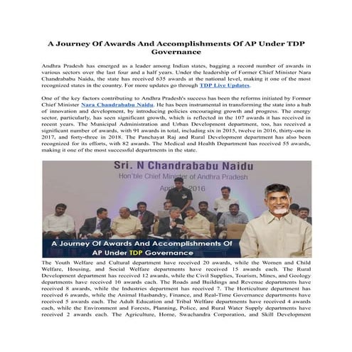 A Journey Of Awards And Accomplishments Of AP Under TDP Governance | PDF