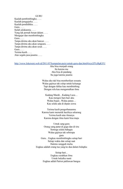 Contoh Puisi Tema Guruku Untuk Acara Hari Guru Docx