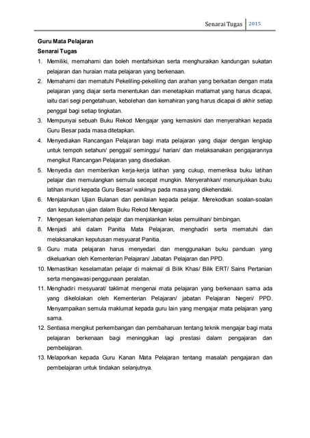 Tugas dan tanggungjawab guru panitia mata pelajaran | DOCX