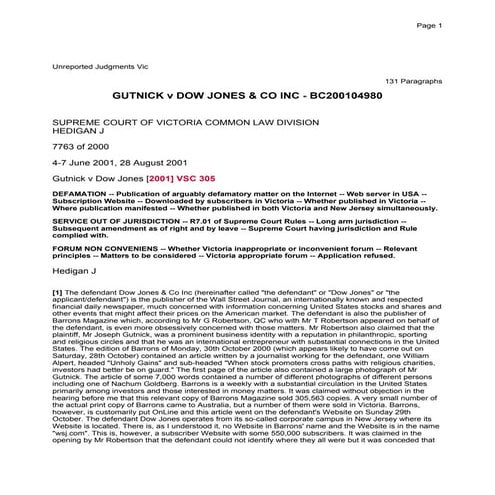 Gutnick v Dow Jones | PDF