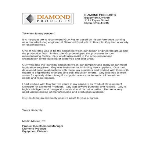 Foster Letter Of Recommedation (2) | DOC
