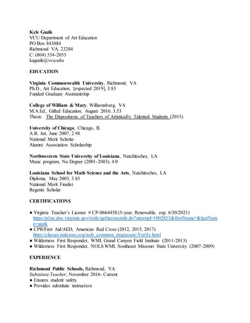 Guzik artresume112619 | PDF