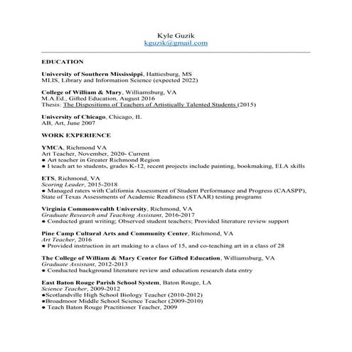 Guzik libraryresume372021 | PDF