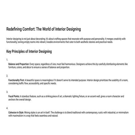 Redefining Comfort: The World of Interior Designing | PDF