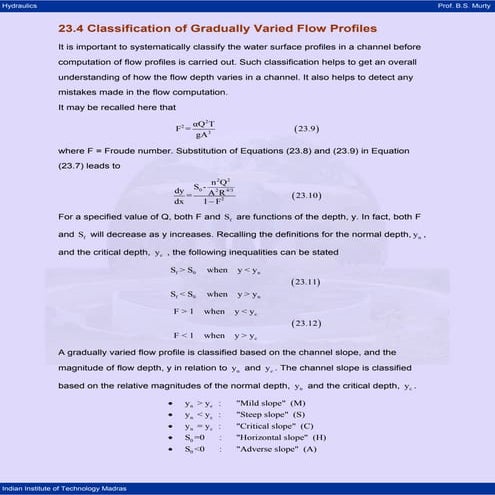 Gradually-Varied Flow in Open Channels ( Lecture notes 06) | PDF