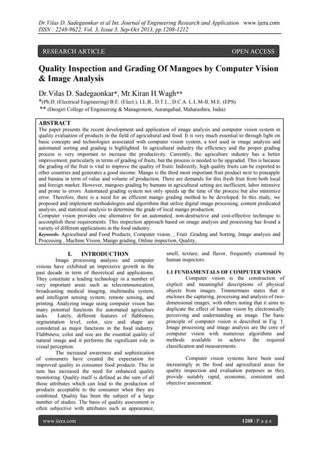 AN IMAGE PROCESSING APPROACHES ON FRUIT DEFECT DETECTION USING OPENCV | PDF