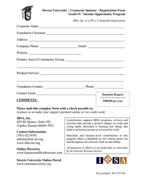 Streets university nonprofit donor form | PDF