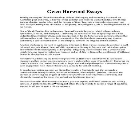 Gwen Harwood Essays. Gwen Harwood Essay Example StudyHippo.com