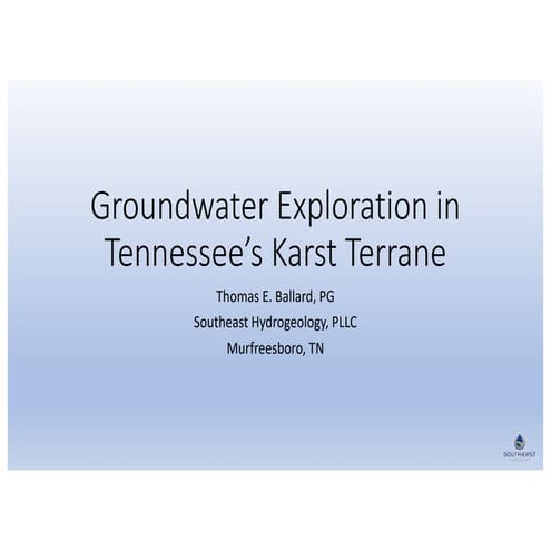 Groundwater Exploration in Tennessee's Karst Terrane | PDF