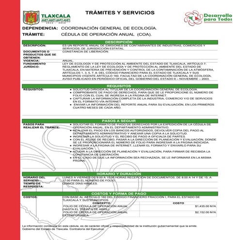 Cedula de operación anual coa | PDF