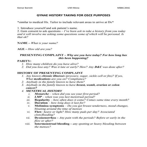 Gynae history taking for osce purposes | PDF