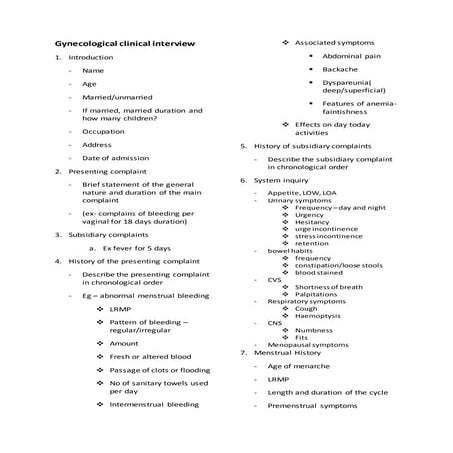 Gynecological clinical interview | PDF