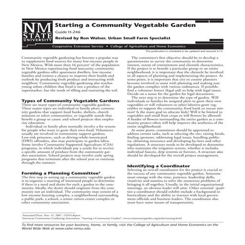 Starting a Community Vegetable Garden - New Mexico State University | PDF