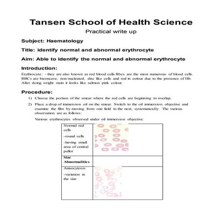 H007 identify normal and abnormal erythrocyte, platelet and leucocytes ...