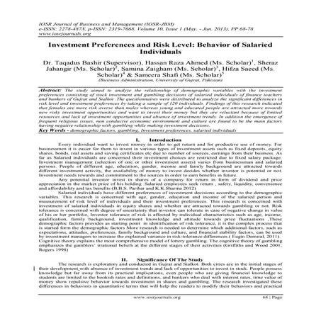 Investment Preferences and Risk Level: Behavior of Salaried Individuals ...