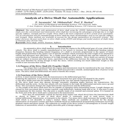Analysis of a Drive Shaft for Automobile Applications | PDF