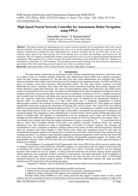 High Speed Neural Network Controller For Autonomous Robot Navigation Using Fpga Pdf