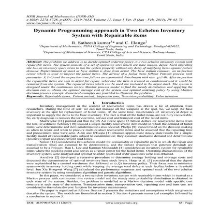 Dynamic Programming approach in Two Echelon Inventory System with ...
