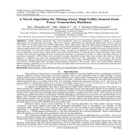 A Novel Algorithm for Mining Fuzzy High Utility Itemset from Fuzzy Transaction Database | PDF