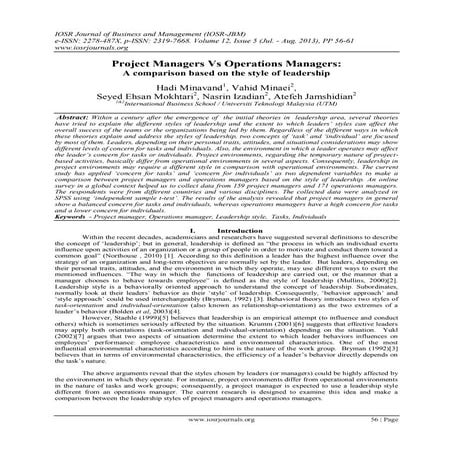 Project Managers Vs Operations Managers: A comparison based on the ...