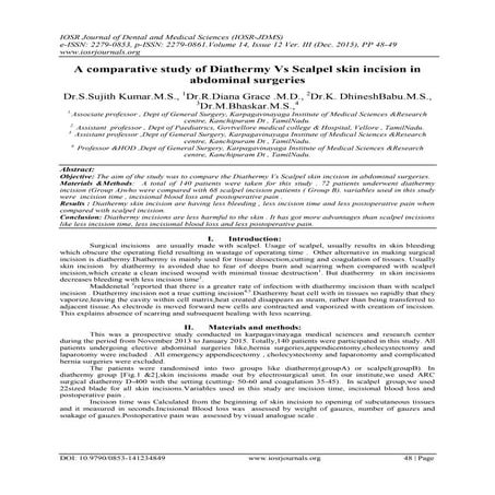 A comparative study of Diathermy Vs Scalpel skin incision in abdominal ...