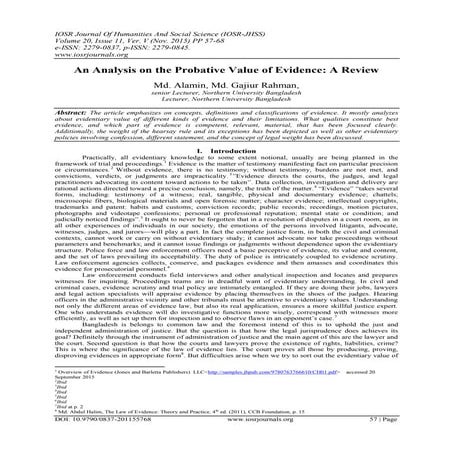 An Analysis on the Probative Value of Evidence: A Review | PDF