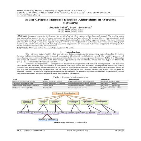 Multi Criteria Handoff Decision Algorithms In Wireless Networks Pdf Computer Networking