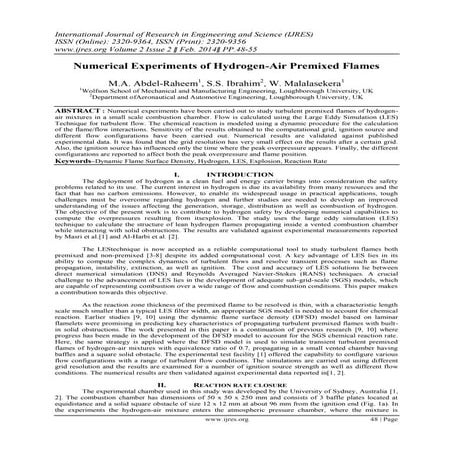 Numerical Experiments of Hydrogen-Air Premixed Flames | PDF