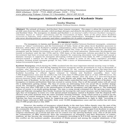 Insurgent Attitude of Jammu and Kashmir State | PDF