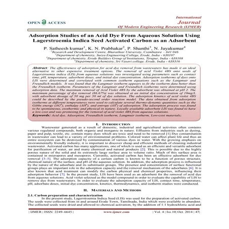 Adsorption Studies of an Acid Dye From Aqueous Solution Using Lagerstroemia Indica Seed ...