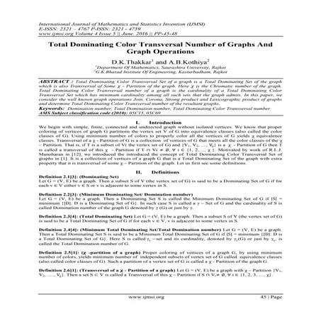 Total Dominating Color Transversal Number of Graphs And Graph Operations | PDF | Physics | Science