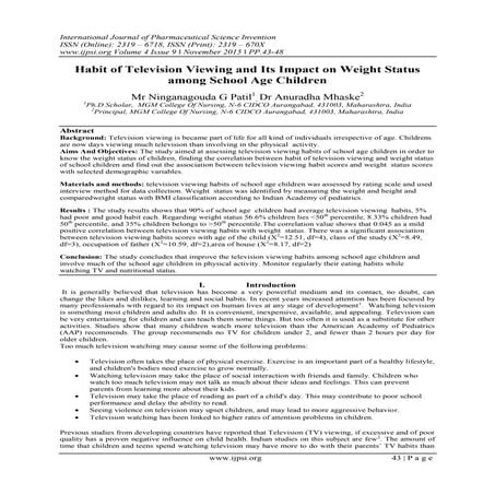 Habit of Television Viewing and Its Impact on Weight Status among ...