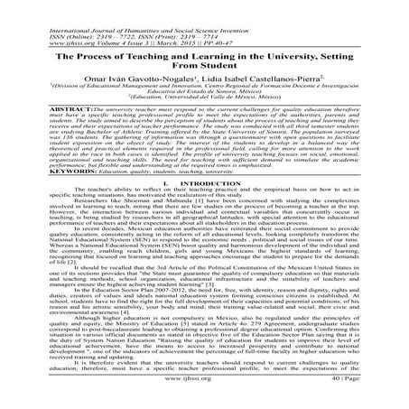 The Process of Teaching and Learning in the University, Setting From ...
