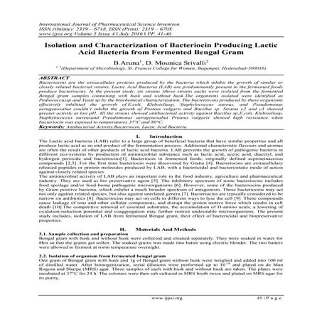 Isolation And Characterization Of Bacteriocin Producing Lactic Acid Bacteria From Fermented