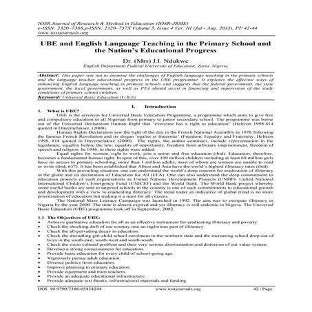 UBE and English Language Teaching in the Primary School and the Nation ...