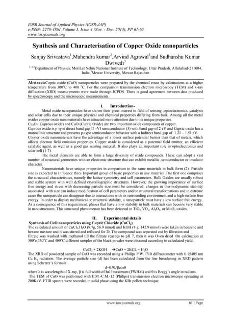 Synthesis and Characterization of Copper Oxide Nanoparticles and its ...