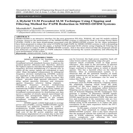 A Hybrid Vlm Preceded Slm Technique Using Clipping And Filtering Method For Papr Reduction In