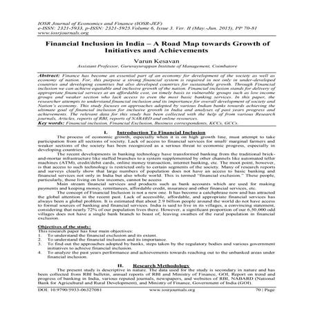 Financial Inclusion in India – A Road Map towards Growth of Initiatives ...