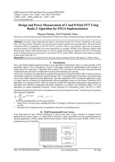Design And Power Measurement Of 2 And 8 Point Fft Using Radix 2 Algorithm For Fpga