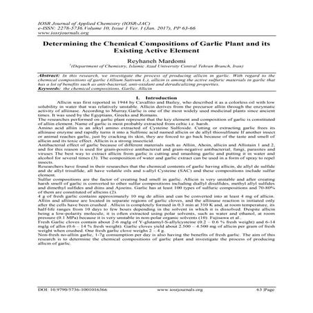 Determining the Chemical Compositions of Garlic Plant and its Existing ...